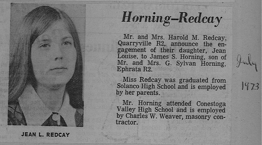 Engagement-Horning James S and Redcay Jean Louise – Mennonite Life