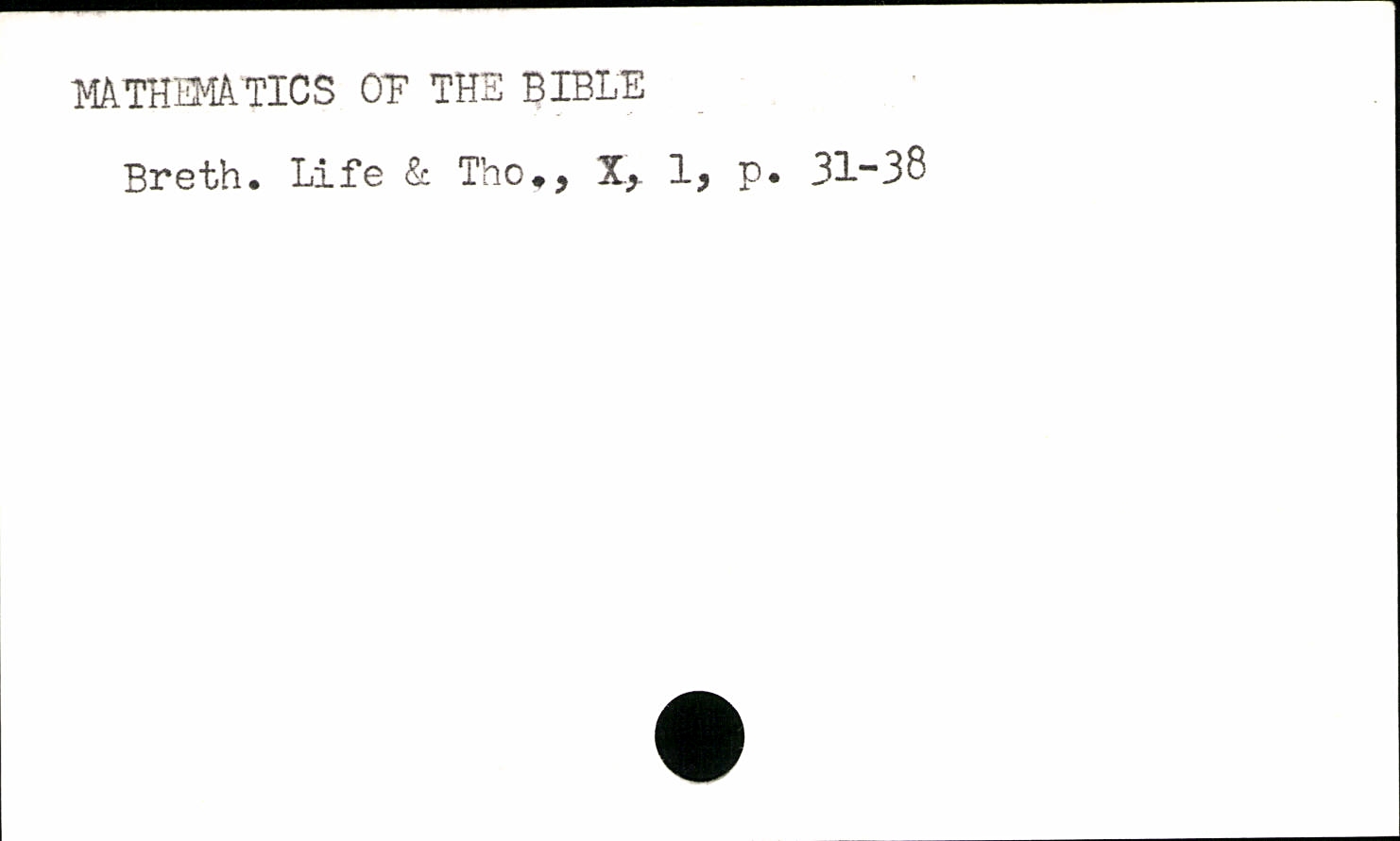MATHEMATICS OF THE BIBLE – Mennonite Life