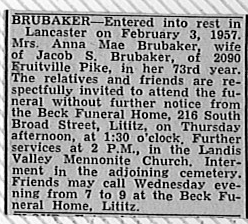 Obituary-brubaker anna mae – Mennonite Life