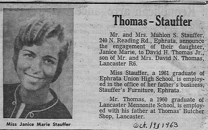 Engagement-stauffer janice marie and thoms david h jr – Mennonite Life