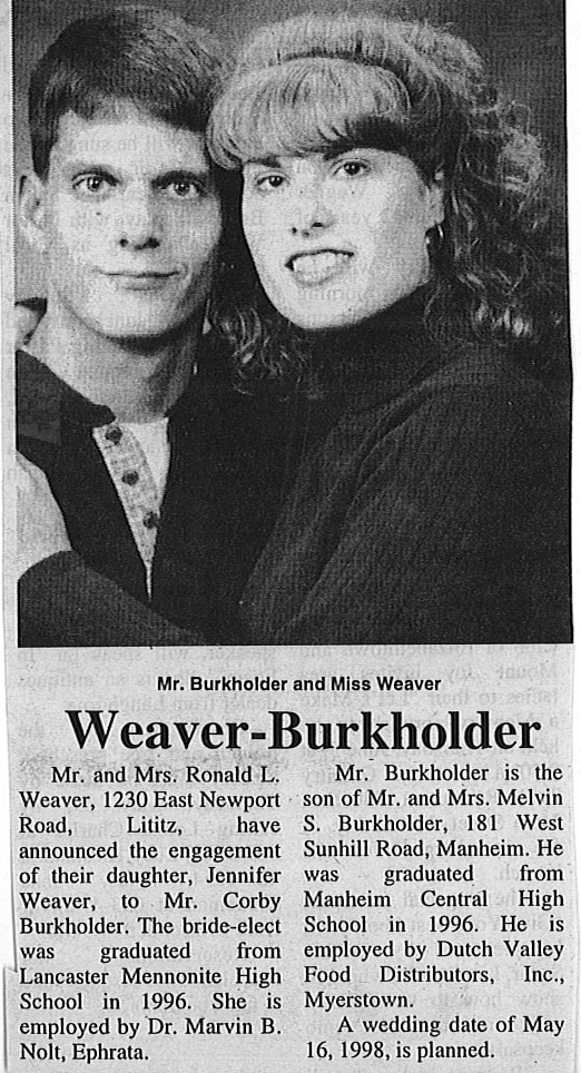 Engagement-weaver jennifer and burkholder corby – Mennonite Life