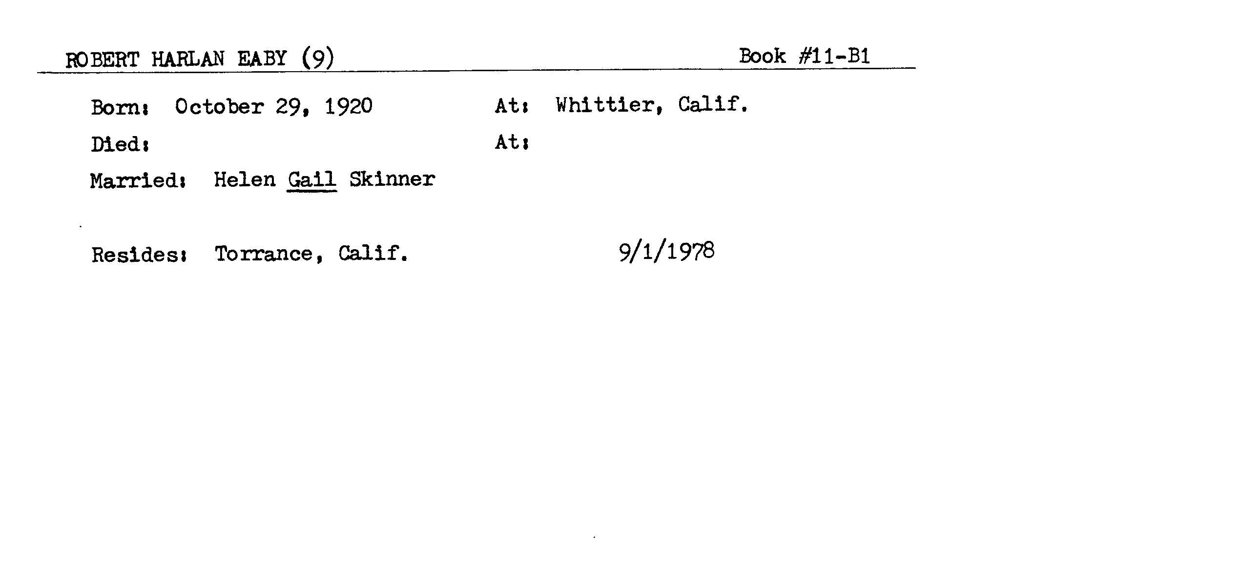 Eaby Robert Harlan 1920- M Helen Gail Skinner – Mennonite Life