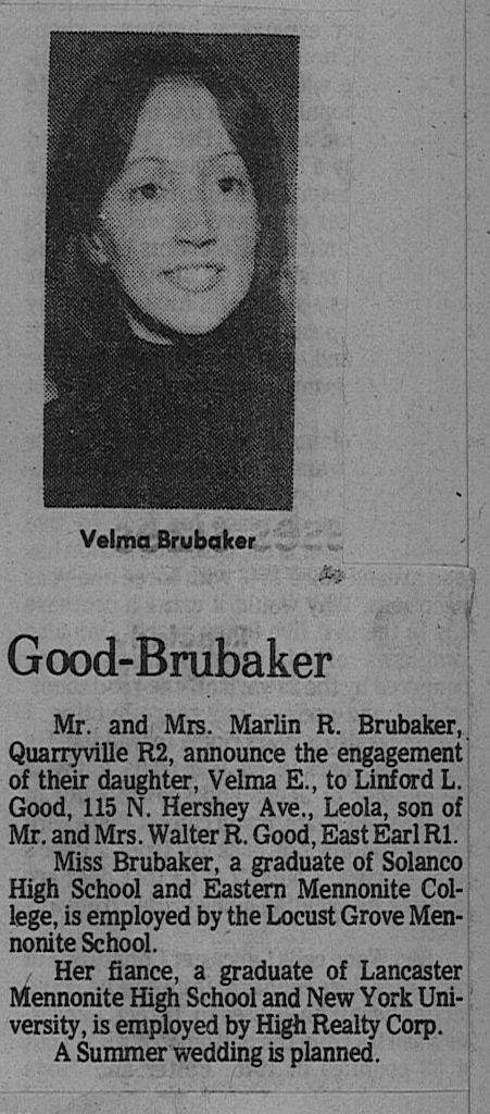 Engagement-Good Linford L and Brubaker Velma L – Mennonite Life