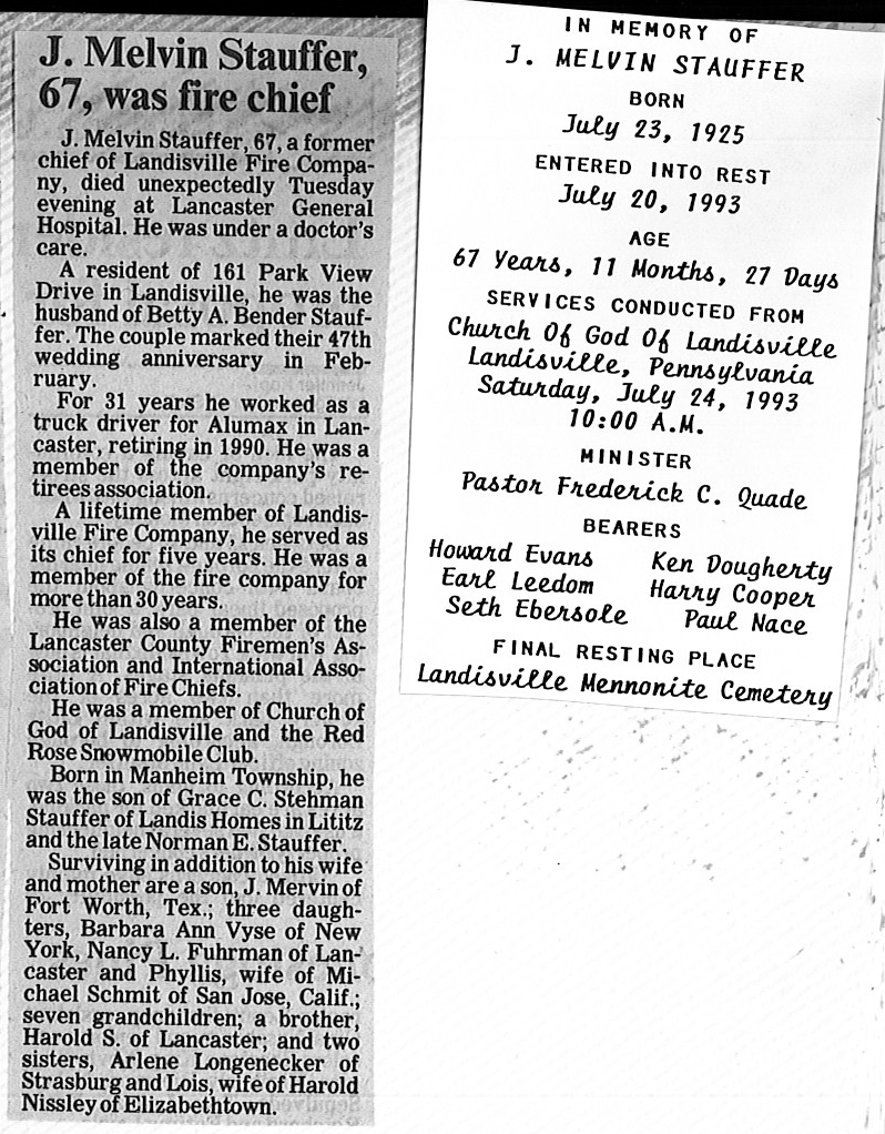 Obituary-stauffer j melvin-1993 – Mennonite Life