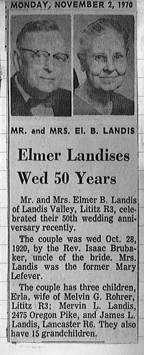 Anniversary-lefever mary and landis elmer b – Mennonite Life