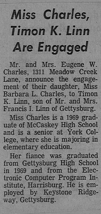 Engagement-Charles Barbara L and Linn Timon K – Mennonite Life