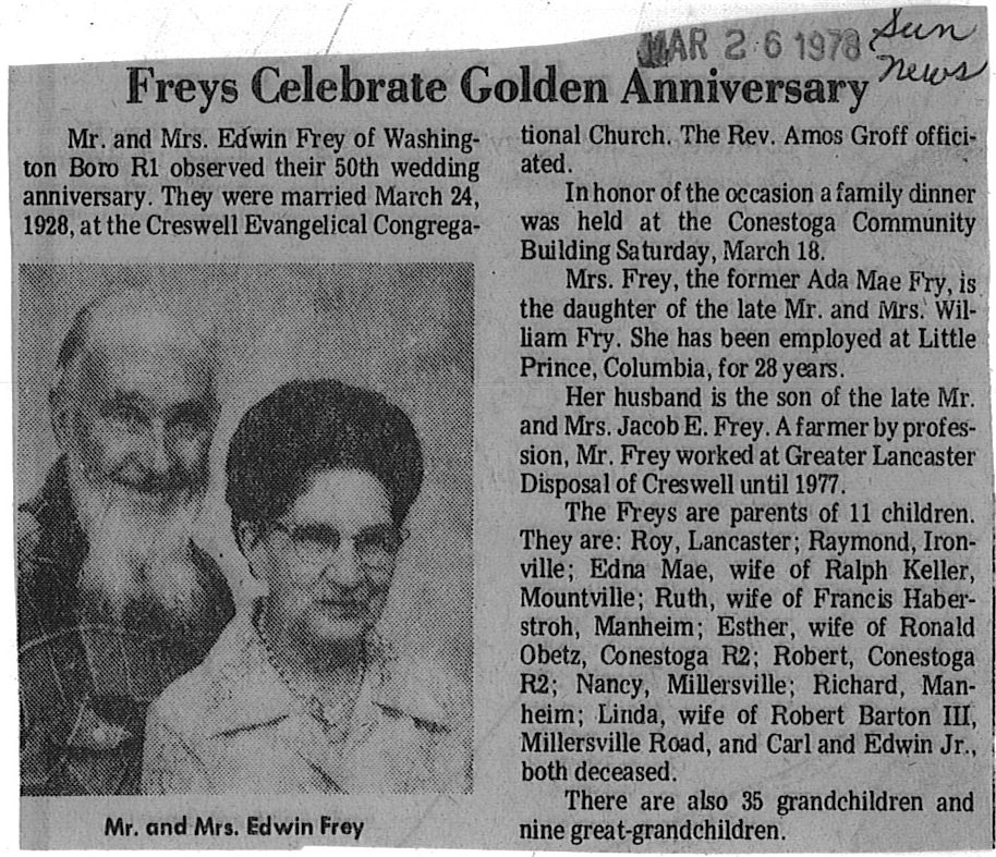 Anniversary-Frey Edwin and Fry Ada Mae-50th-1978 – Mennonite Life