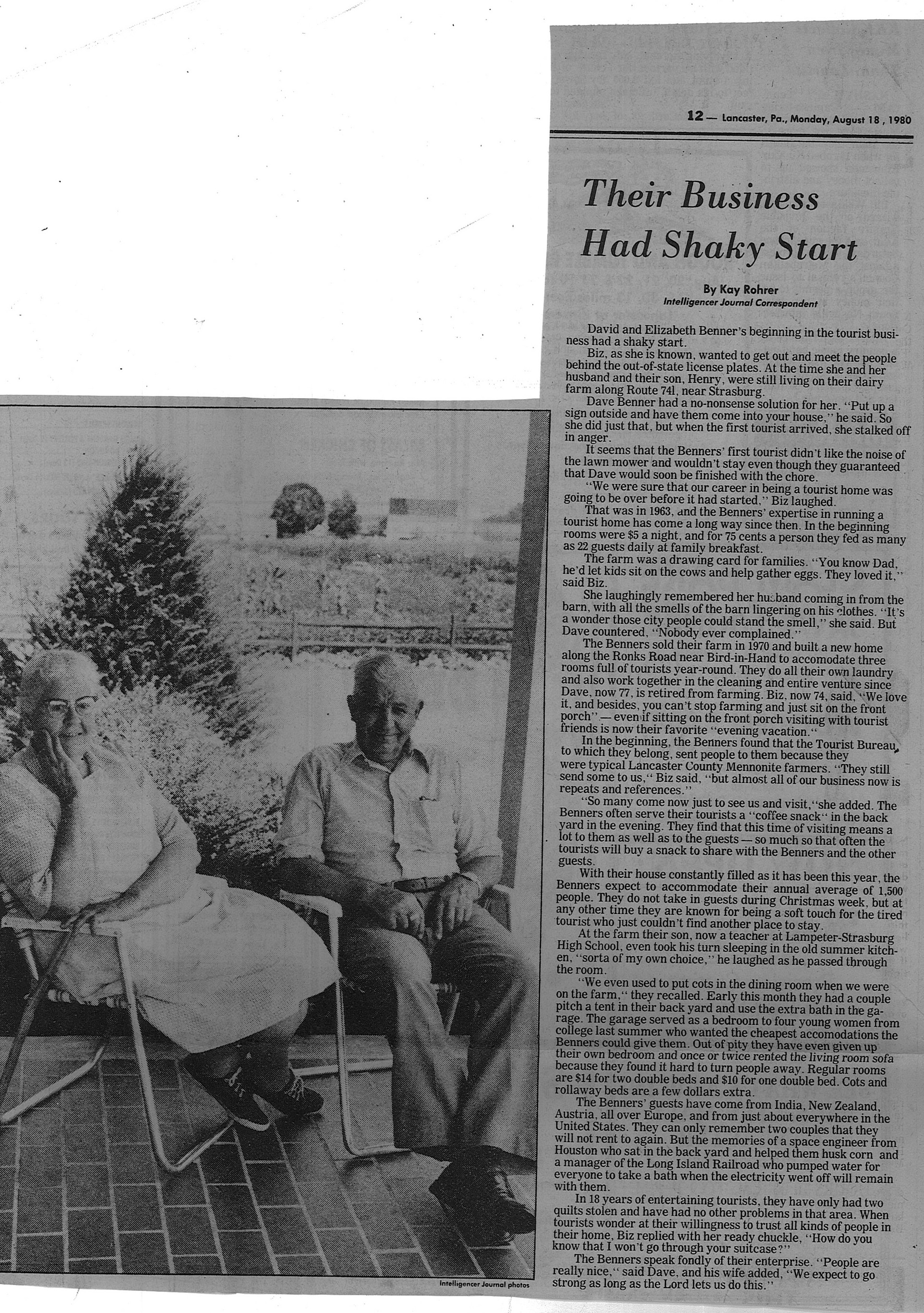 Article-Benner David and Elizabeth-1980 – Mennonite Life