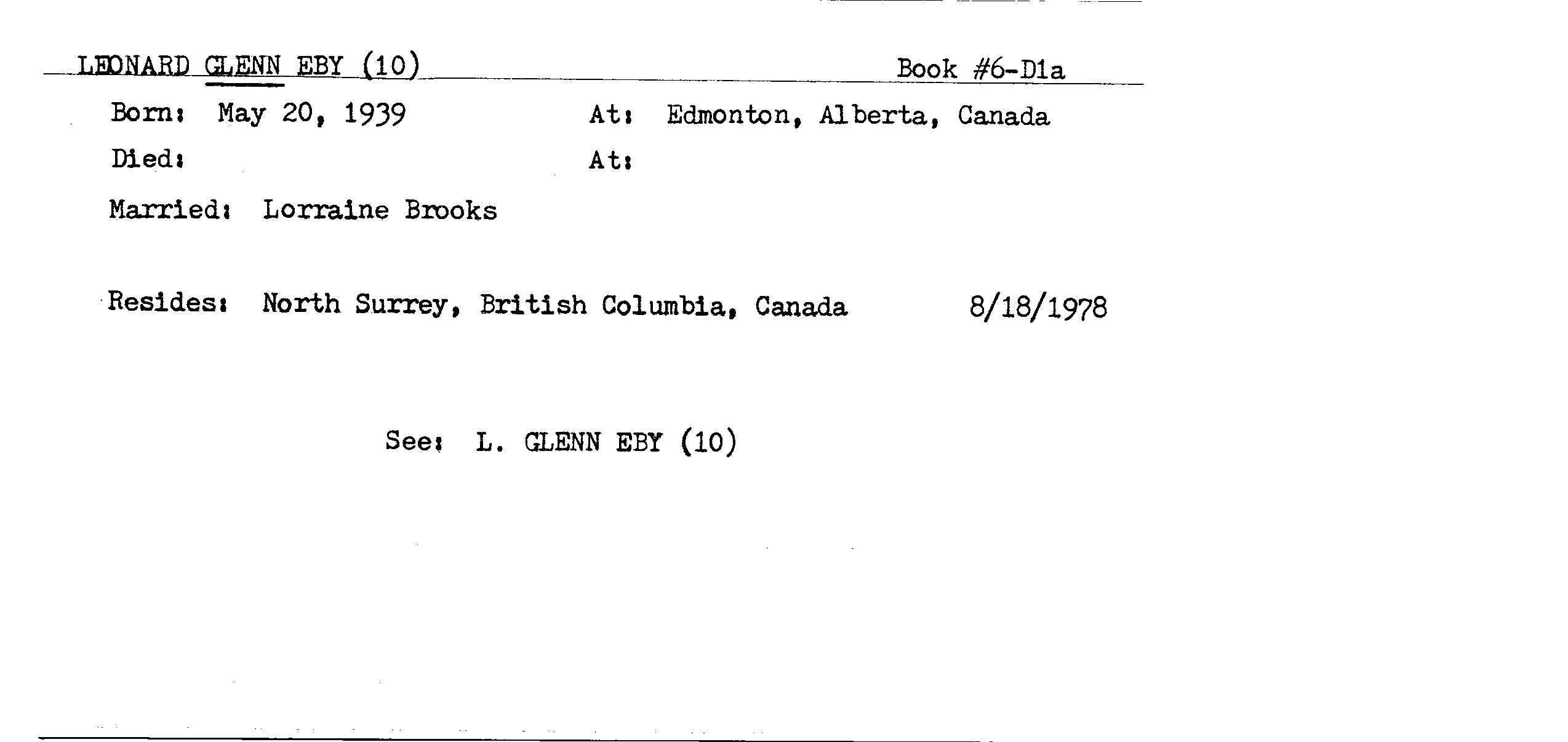 Eby Leonard Glenn 1939- M Lorraine Brooks – Mennonite Life