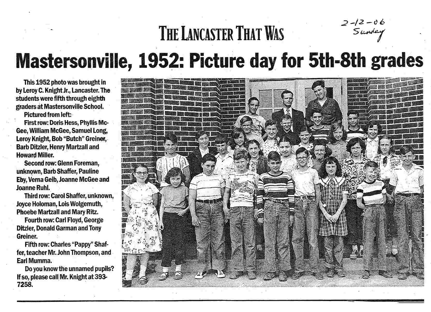 Mastersonville School 1952 Grades 5 8 – Mennonite Life
