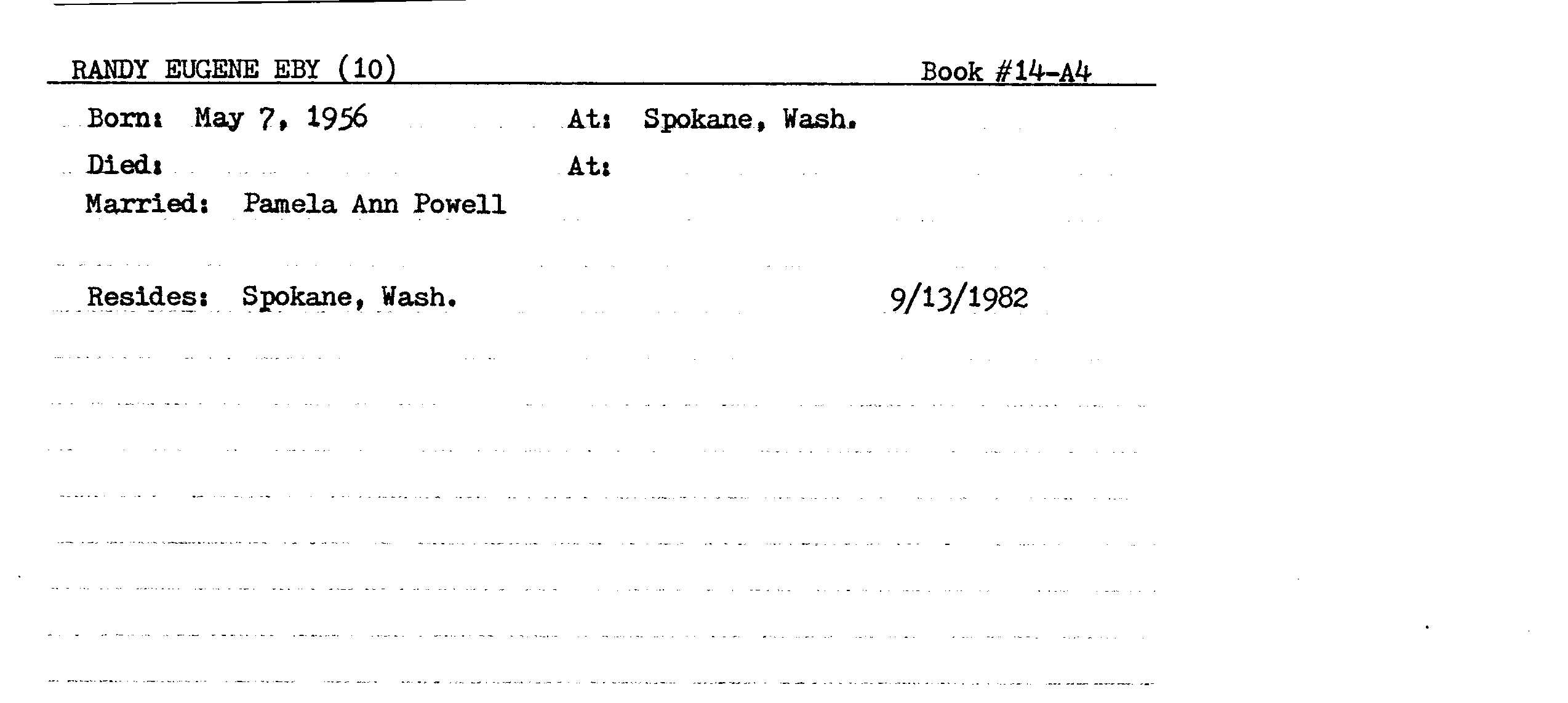 Eby Randy Eugene 1956- Pamela Ann Powell – Mennonite Life