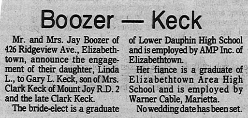 Engagement-boozer linda l and keck gary l – Mennonite Life
