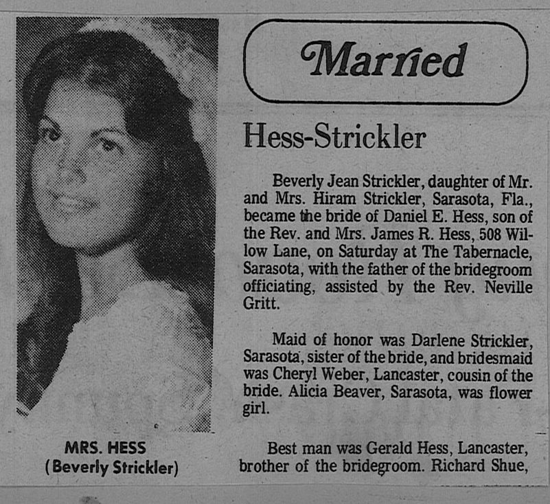 Engagement-Strickler Beverly Jean and Hess Daniel Eugene – Mennonite Life