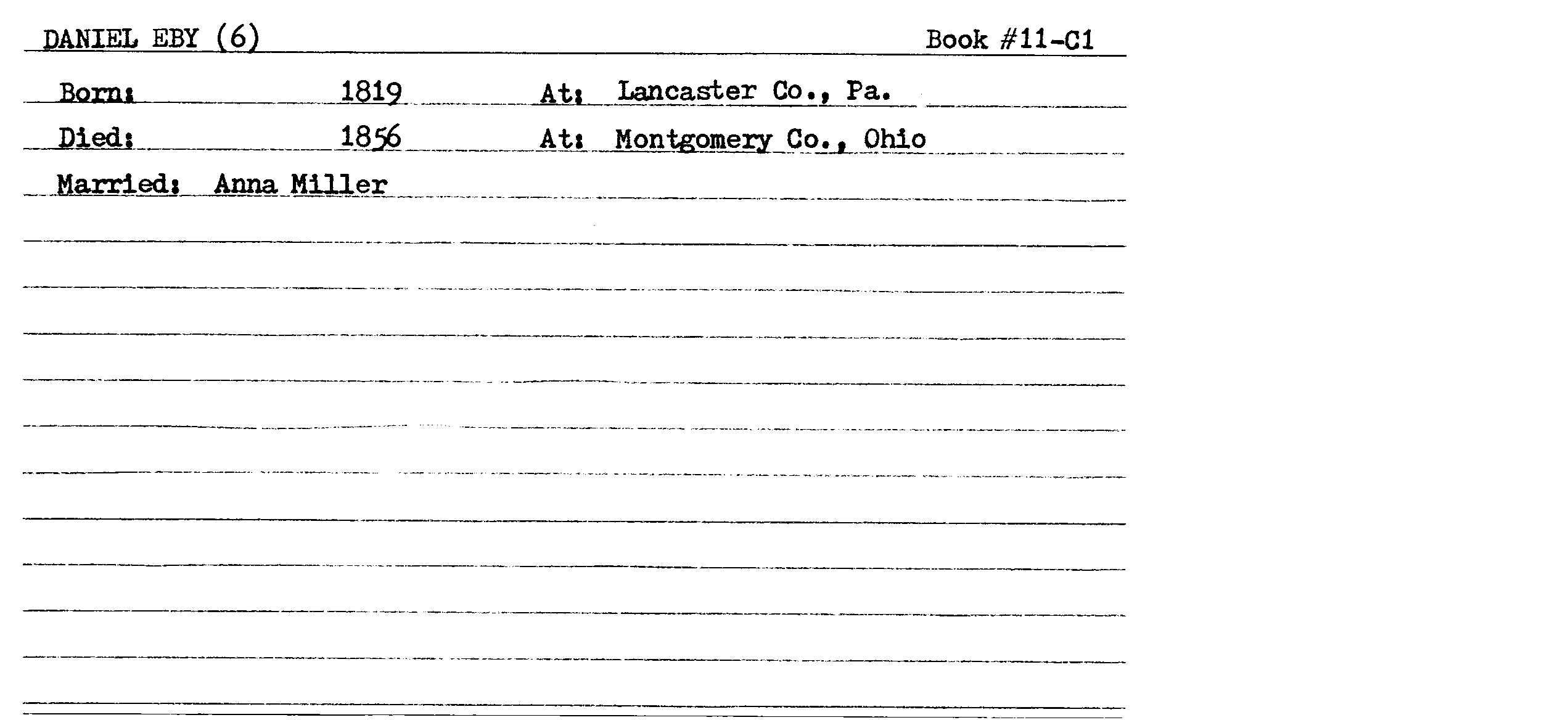 Eby Daniel 1819-1856 M Anna Miller – Mennonite Life