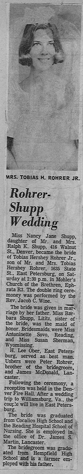 Marriage-rohrer tobias hershey jr and shupp nancy jane – Mennonite Life