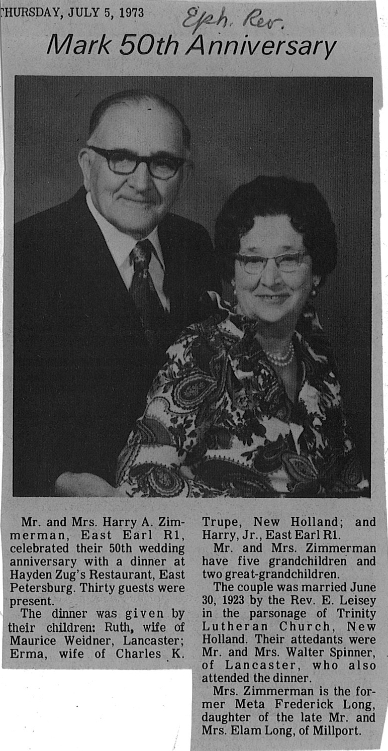 Anniversary-Long Meta Frederick and Zimmerman Harry A-50th-1973 ...