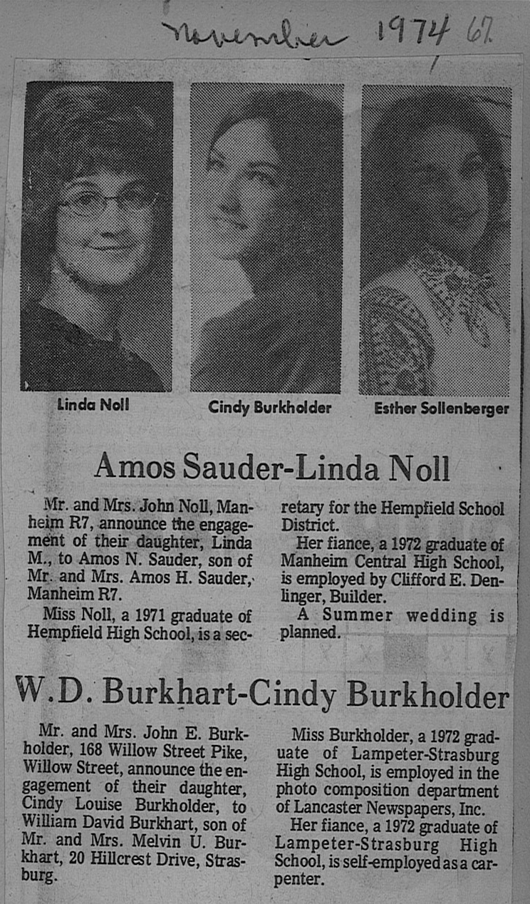 Engagement-Burkhart William David and Burkholder Cindy Louise ...
