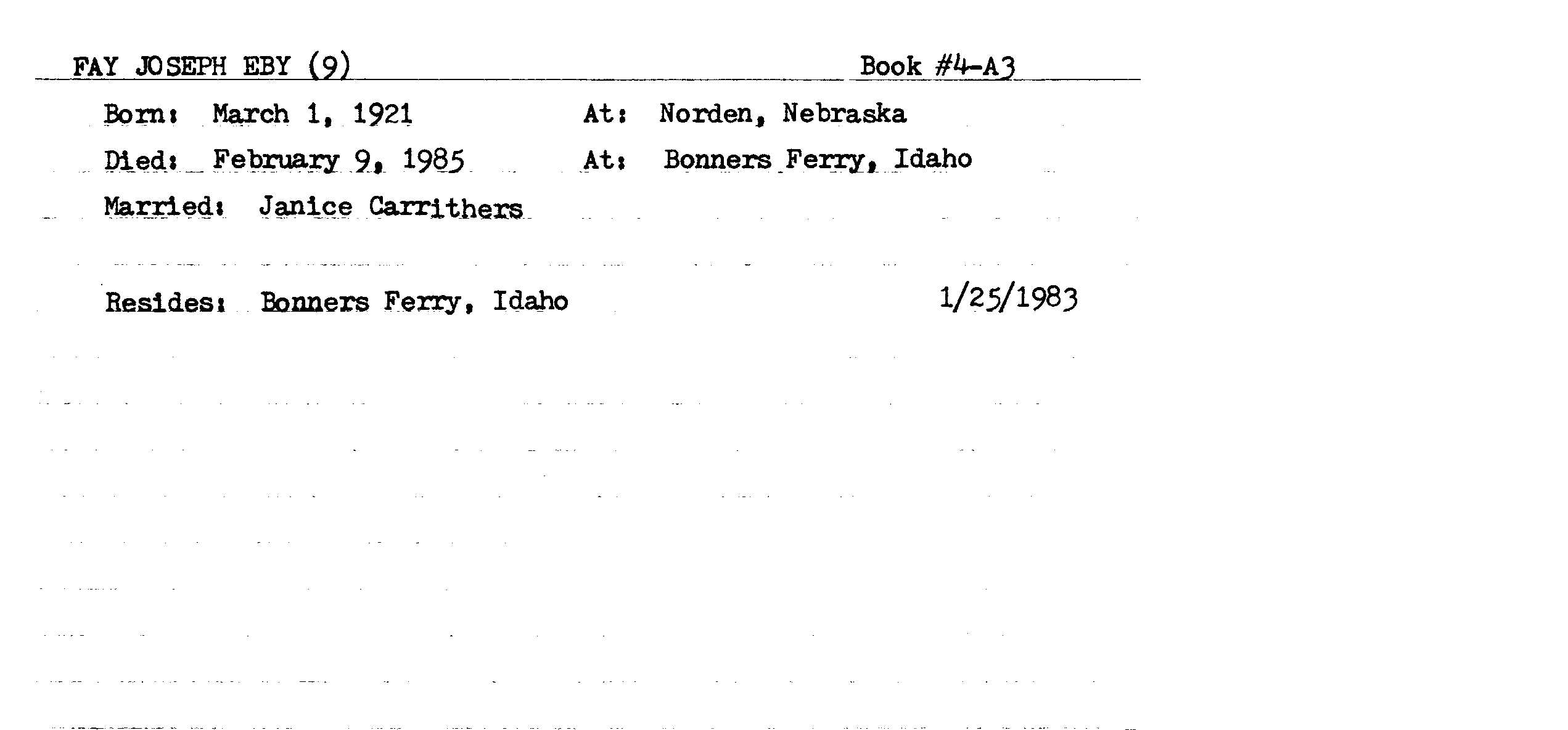 Eby Fay Joseph 1921-1985 M Janice Carrithers – Mennonite Life
