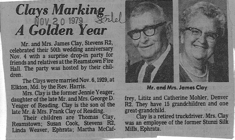 Anniversary-Yeager Jennie and Clay James and Yeager Jennie-50th-1979 ...