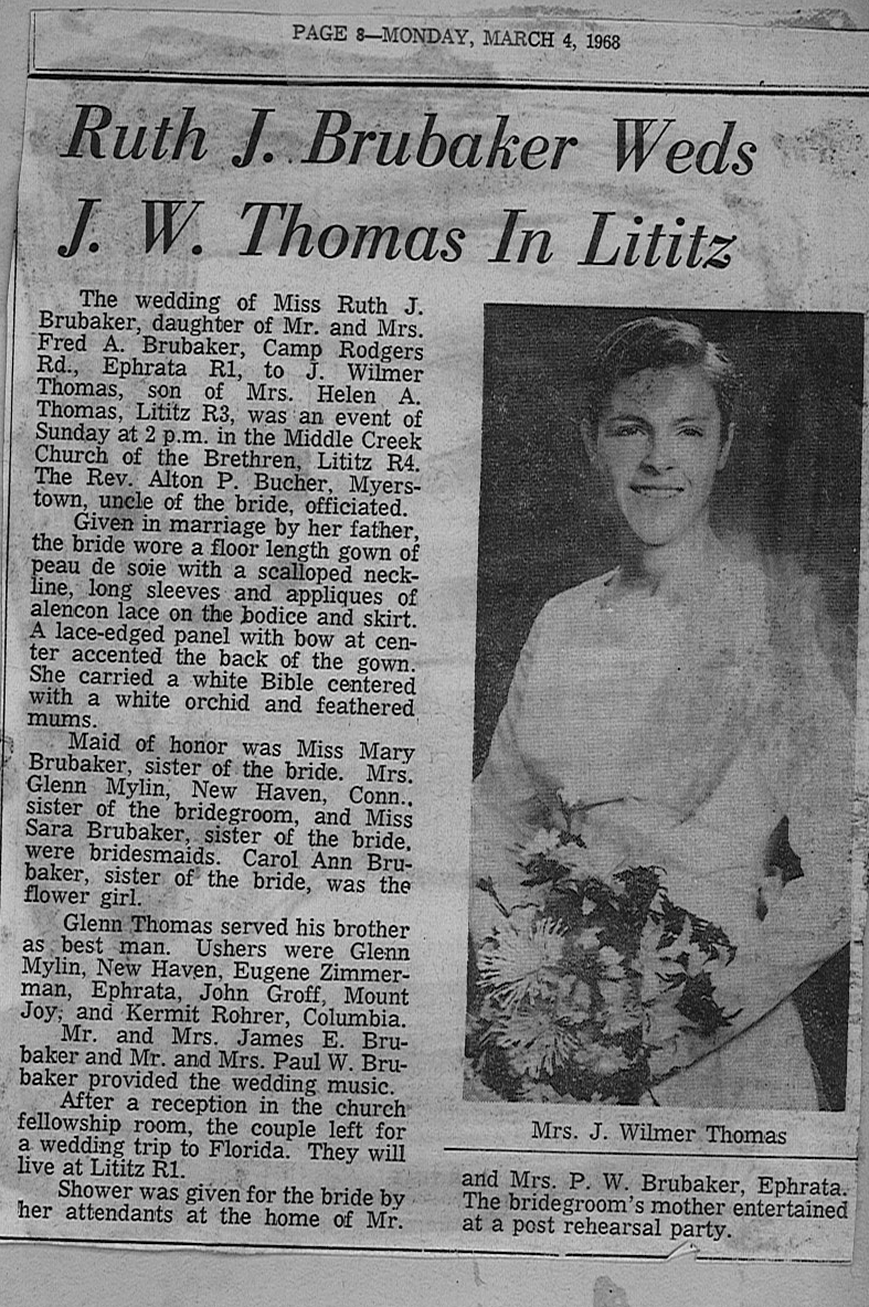 Marriage-brubaker ruth j and thomas j wilmer – Mennonite Life