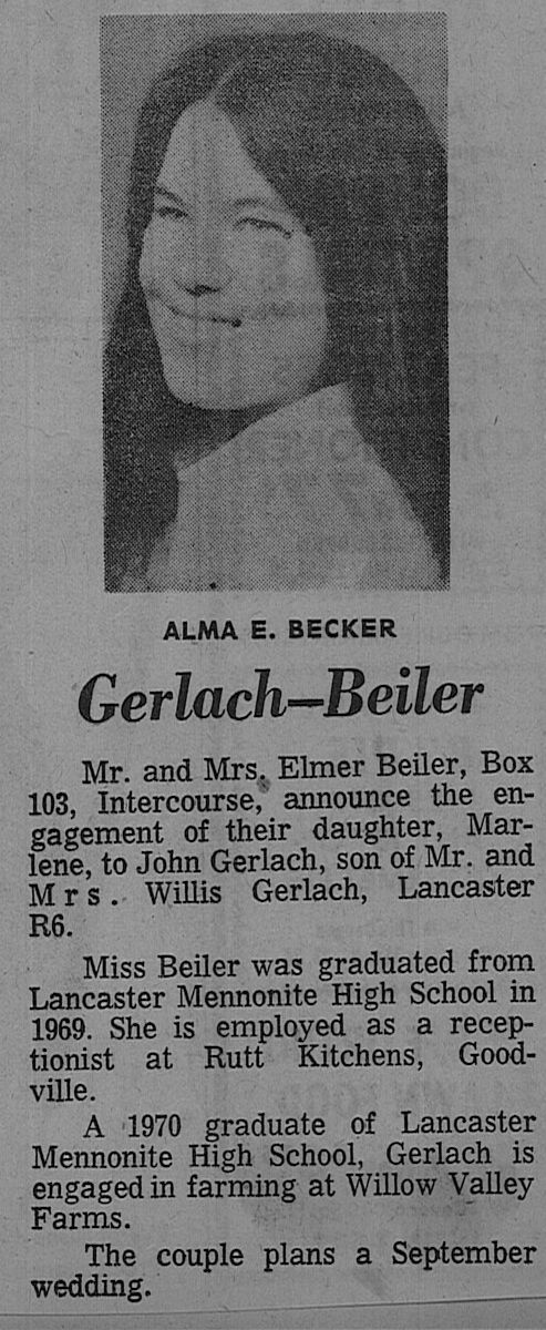 Engagement-Beiler Marlene and Gerlach John – Mennonite Life
