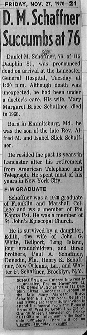 Obituary-schaffner daniel m-1970 – Mennonite Life