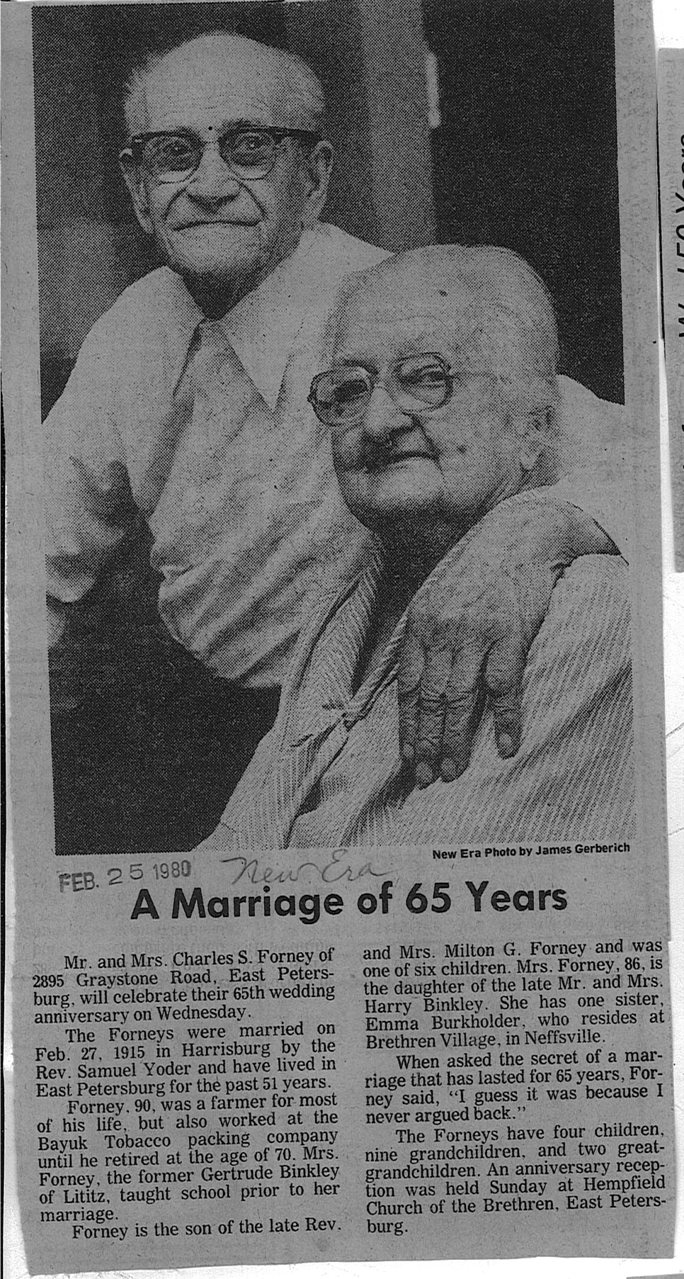 Anniversary-Forney Charles S and Binkley-65th-1980 – Mennonite Life