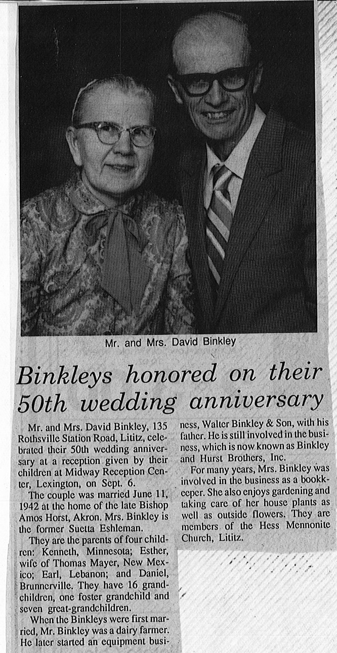 Anniversaryr-binkley david and eshleman suetta – Mennonite Life