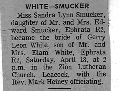 Marriage-Smucker Sandra Lynn and White Gerry Leon – Mennonite Life