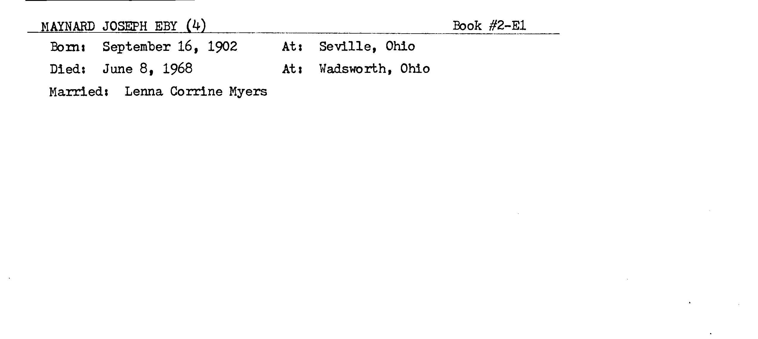 Eby Maynard Joseph 1902-1968 M Lenna Corrine Myers – Mennonite Life