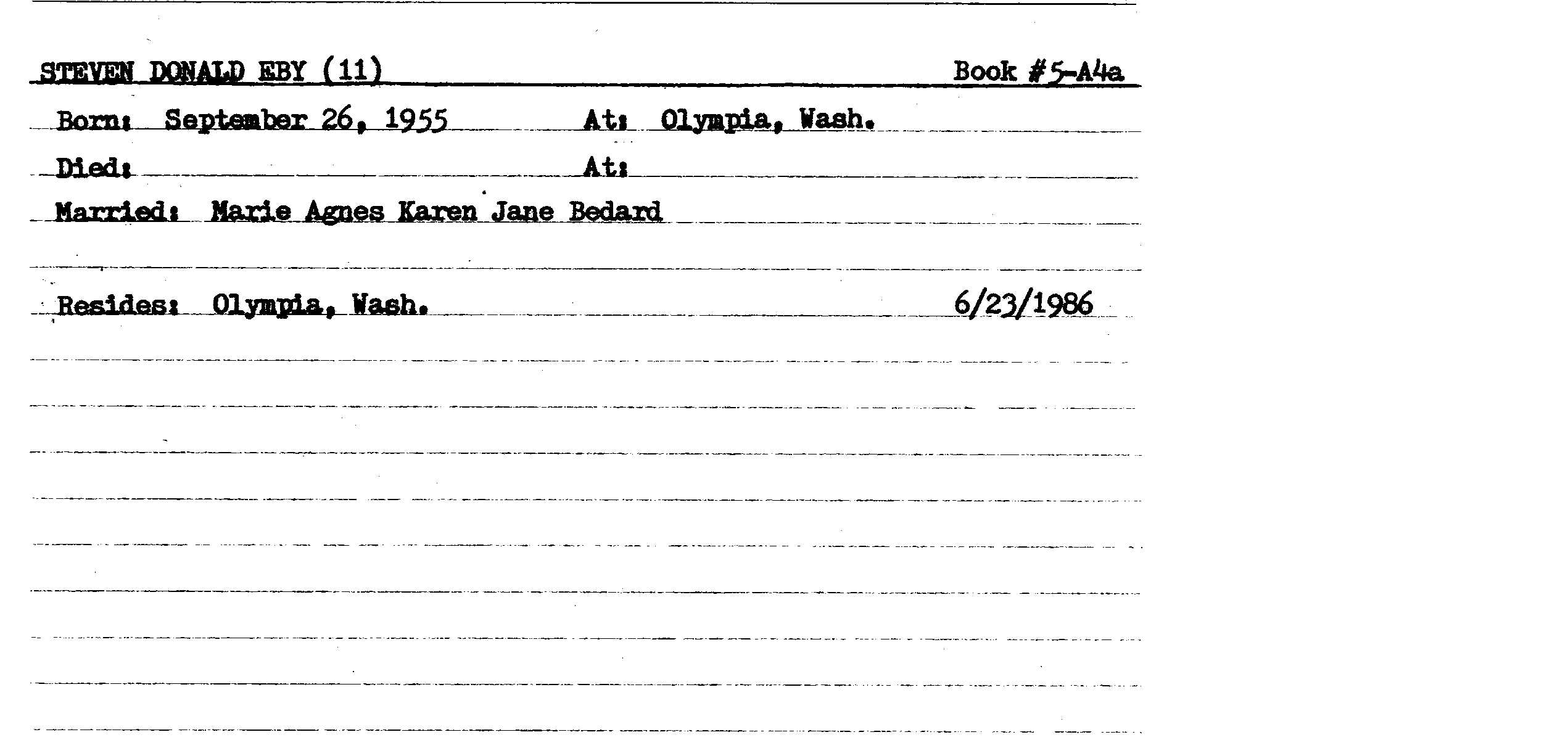 Eby Steven Donald 1955- M Marie Agnes Karen Jane Bedard – Mennonite Life