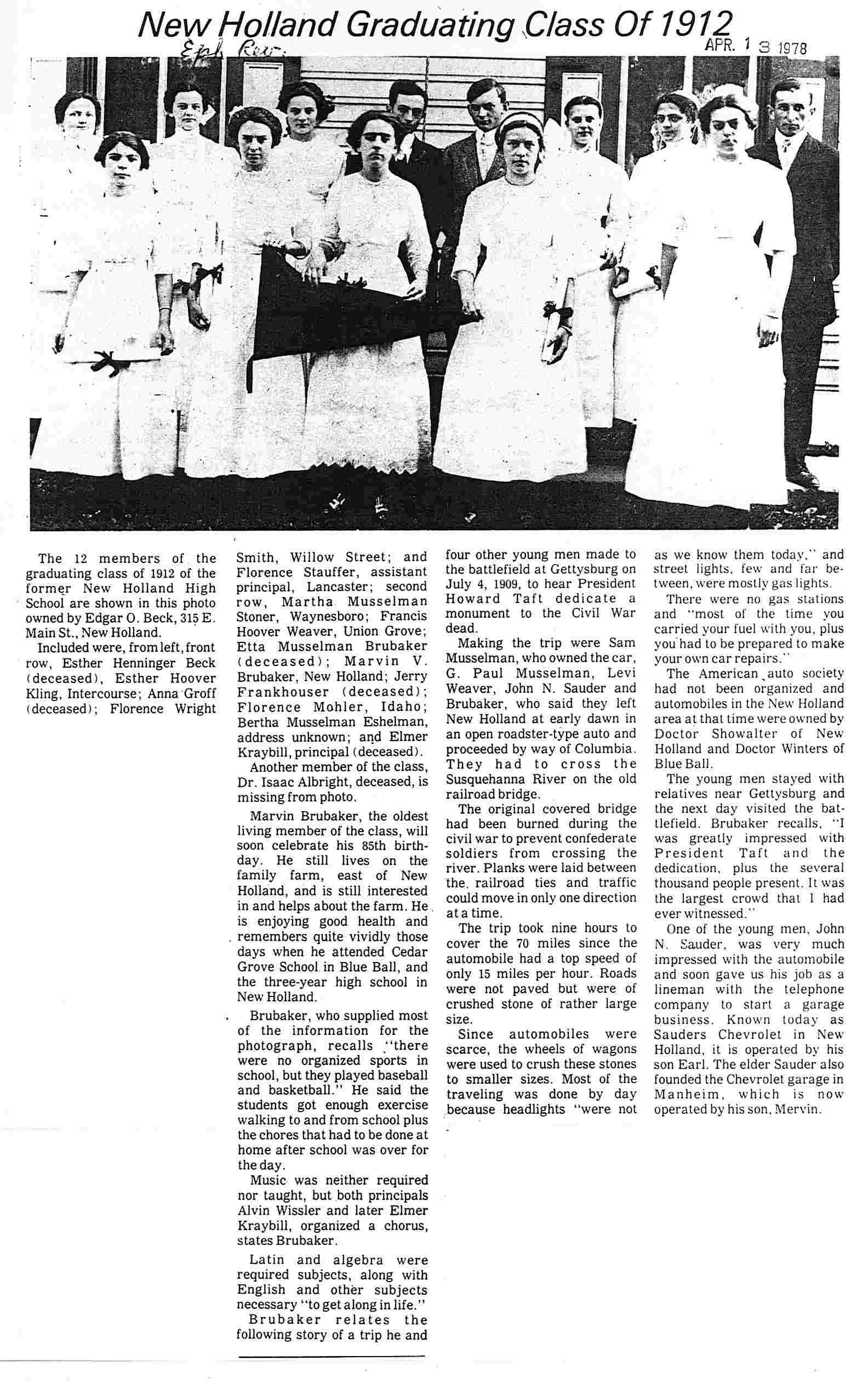 New Holland High School 1912 Class Year – Mennonite Life