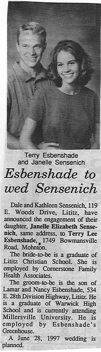 Engagement-sensenich janelle elizabeth and esbenshade terry lee ...