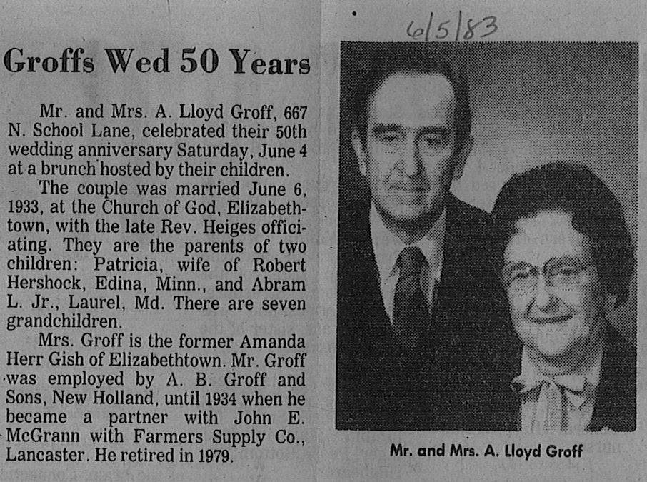 Anniversary-Groff A Lloyd and Gish Amanda Herr-50th-1983 – Mennonite Life