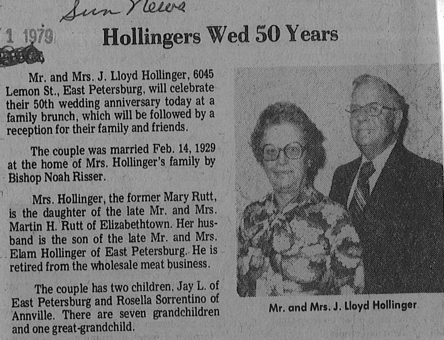 Anniversary-Rutt Mary and Hollinger J Lloyd-50th-1979 – Mennonite Life