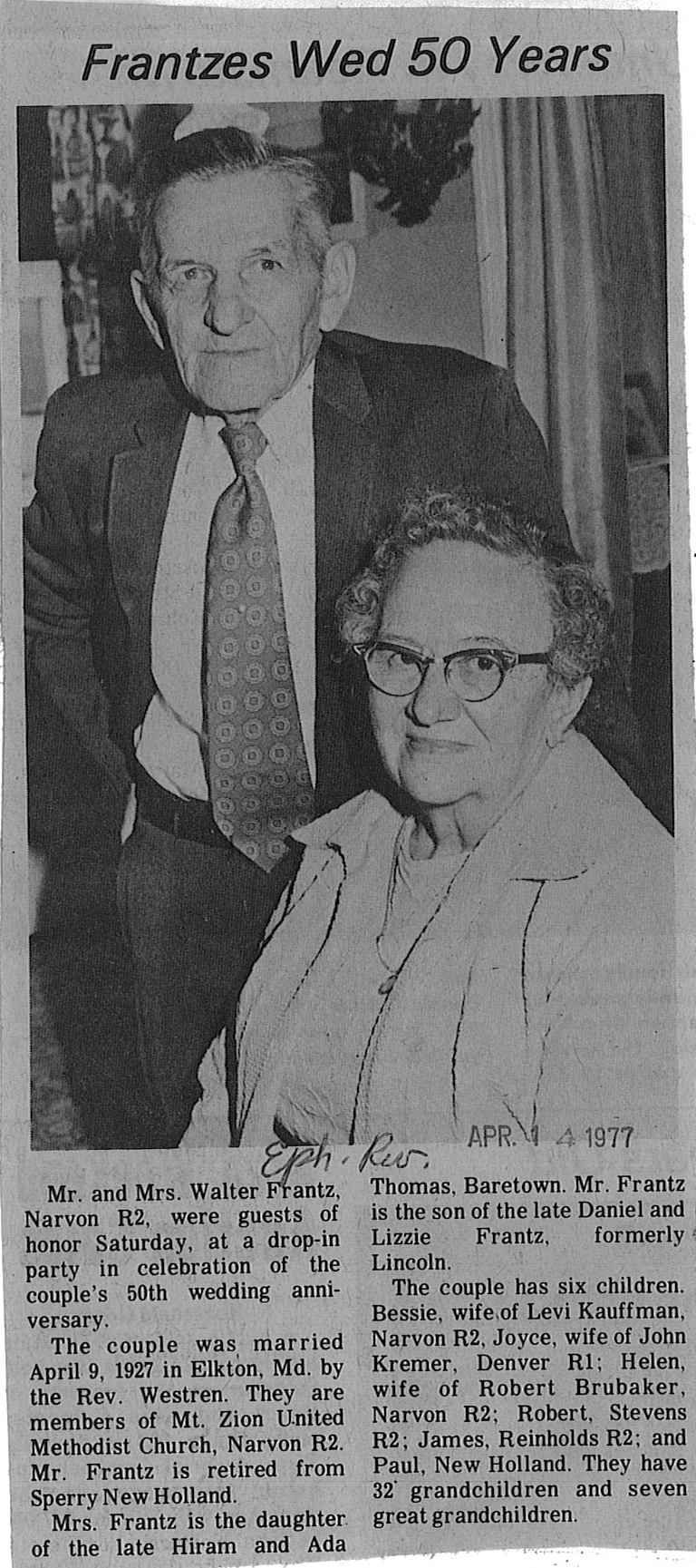 Anniversary-Frantz Walter and Thomas-50th-1977 – Mennonite Life