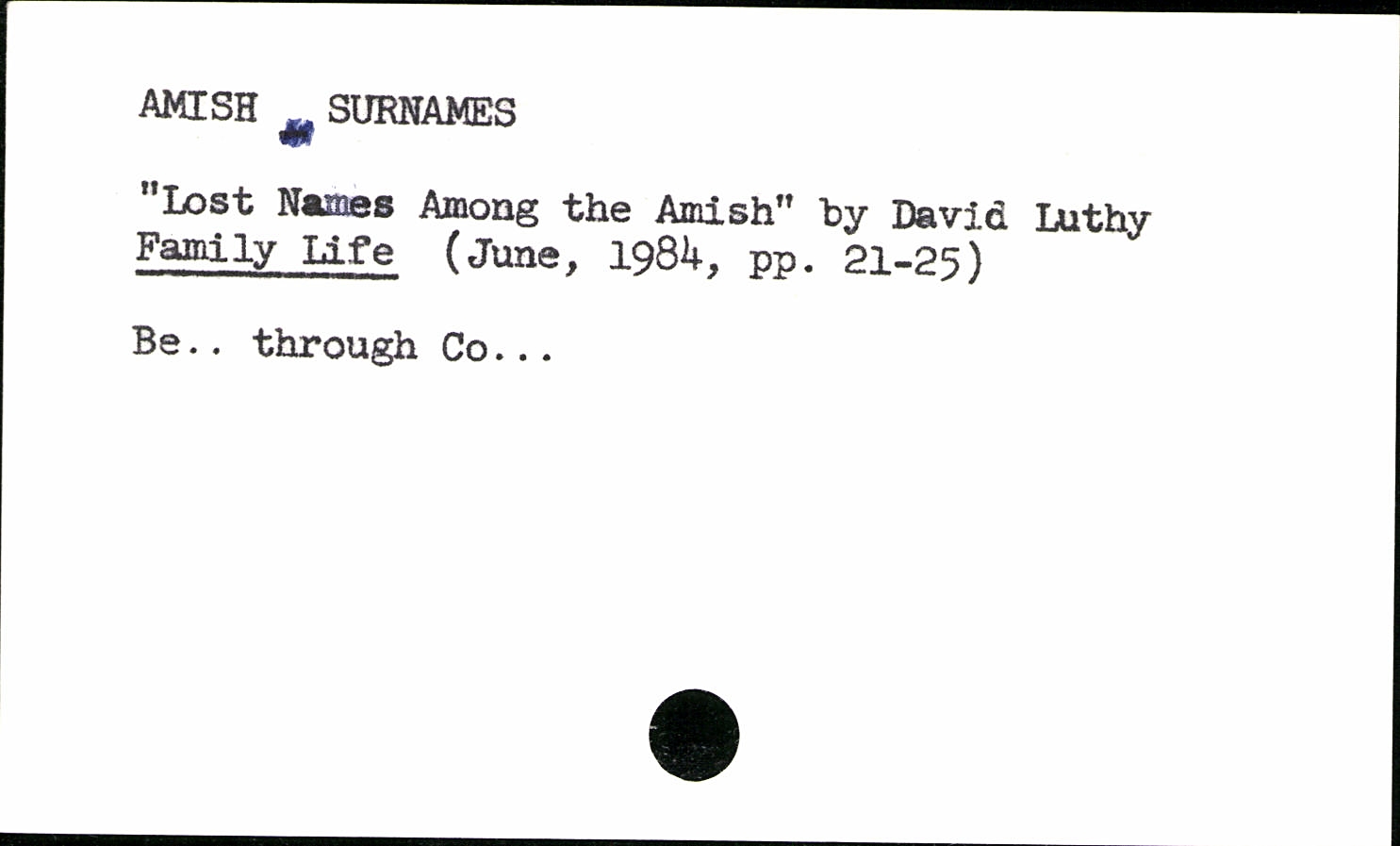 AMISH SURNAMES – Mennonite Life