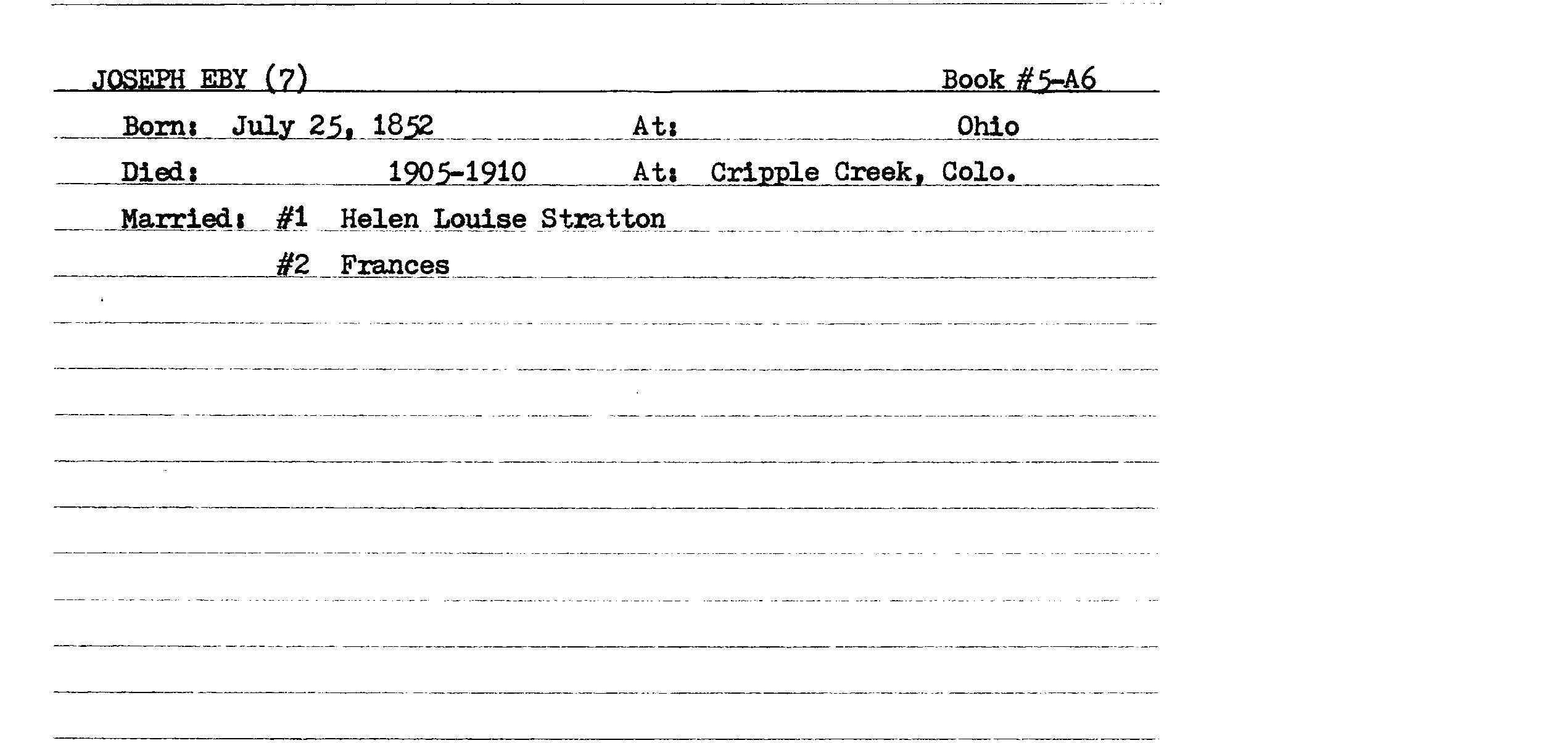 Eby Joseph 1852-1910 M Helen Louise Stratton m2 Frances – Mennonite Life