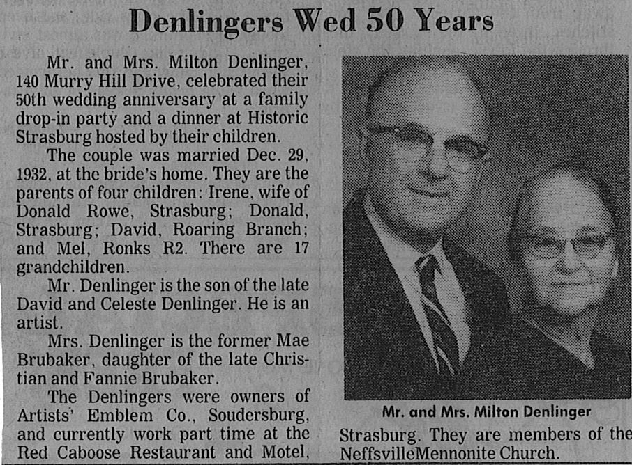 Anniversary-Brubaker Mae and Denlinger Milton-50th-1983 – Mennonite Life