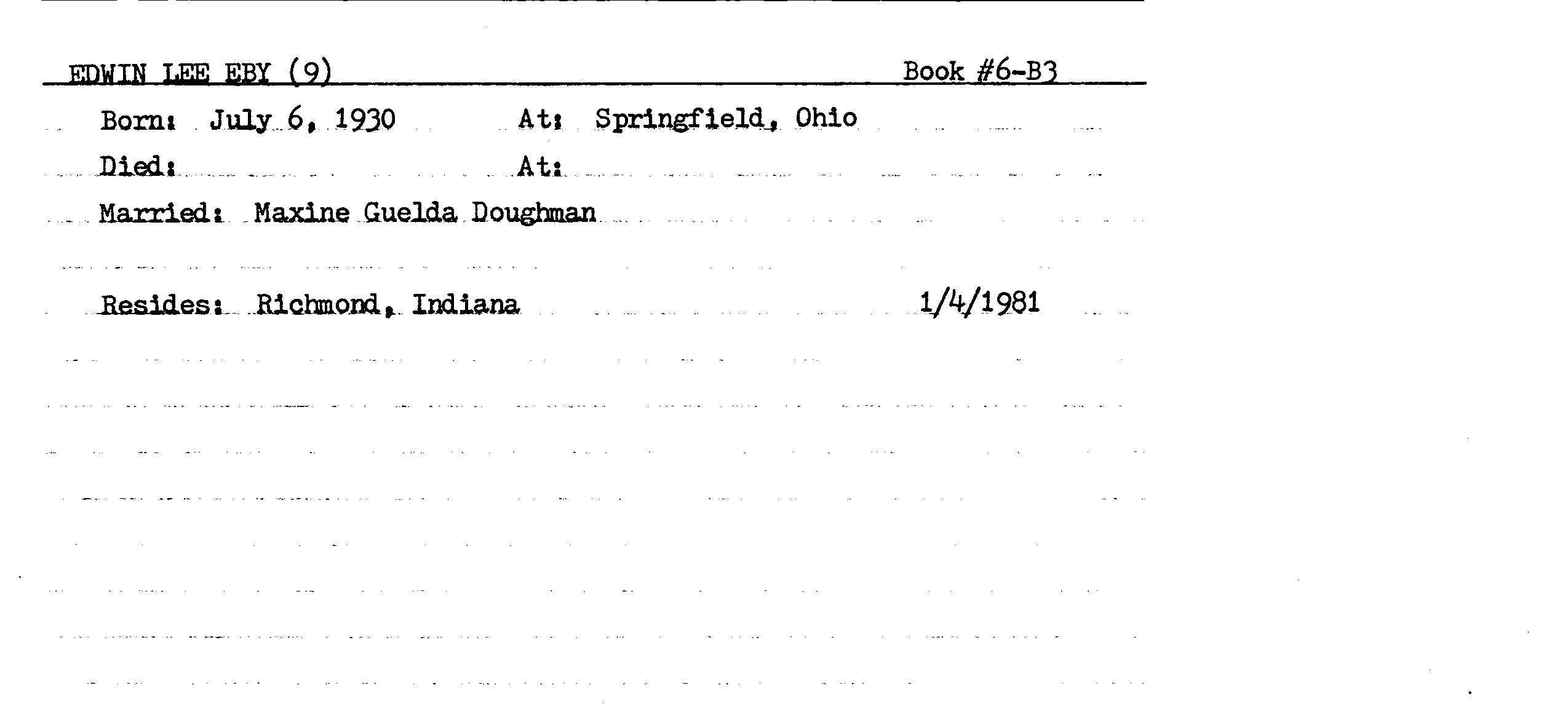Eby Edwin Lee 1930- M Maxine Guelda Doughman – Mennonite Life