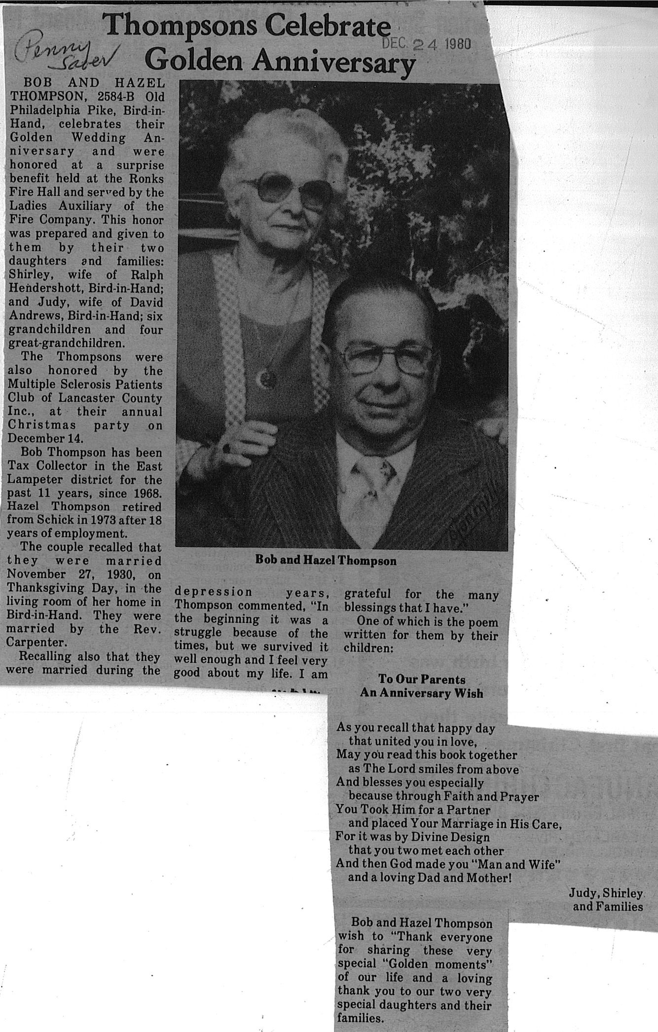 Anniversary-Thompson Bob and Hazel-50th-1980 – Mennonite Life