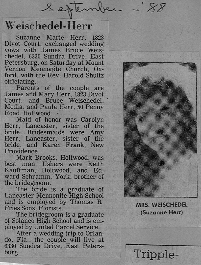 Marriage-Weischedel James Bruce and Herr Suzanne Marie – Mennonite Life